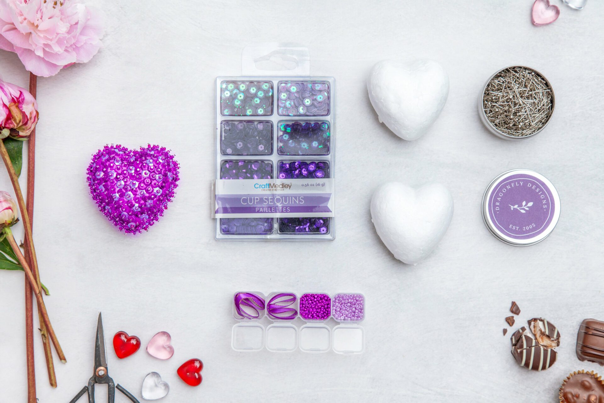 DIY Sequin Hearts Kit - Dragonfly Designs